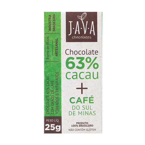 Chocolate 63% com Café 25g - Java Chocolates - Mundo Verde